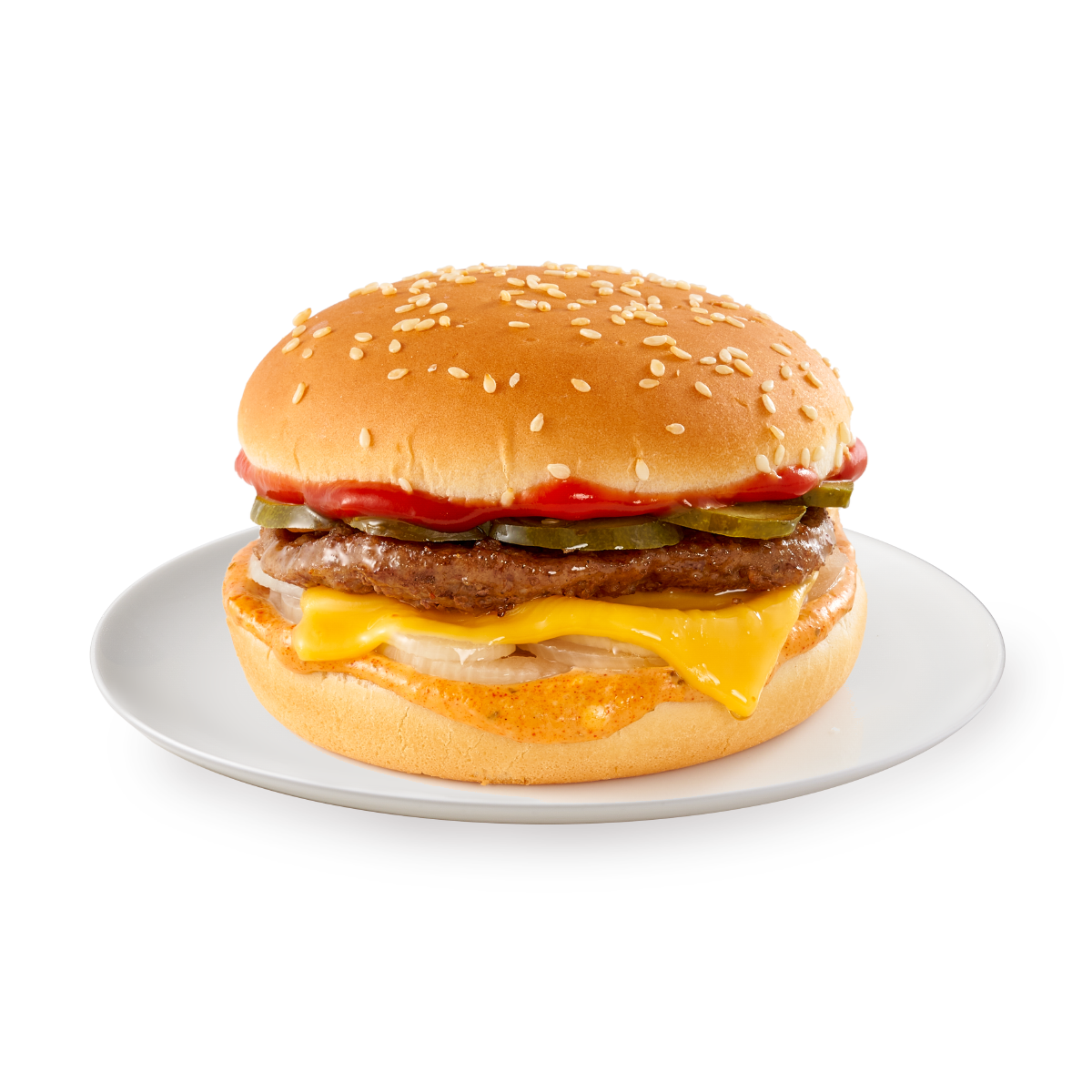 Бургер Грабли, с говяжьей котлетой, сыром и огурцами, 125 гр