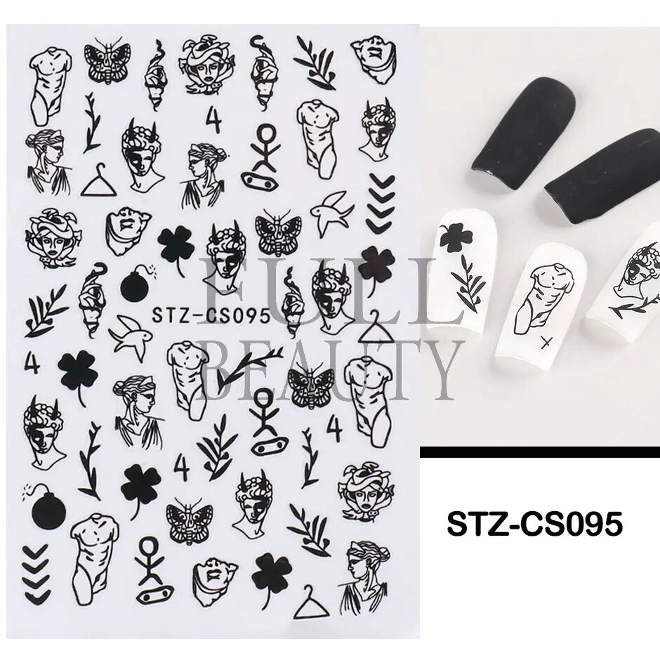 3D наклейки, слайдеры на ногти, белый край, французские украшения для дизайна ногтей, наклейки, блестящая пудра, накидка, все для маникюра NFSTZCS068