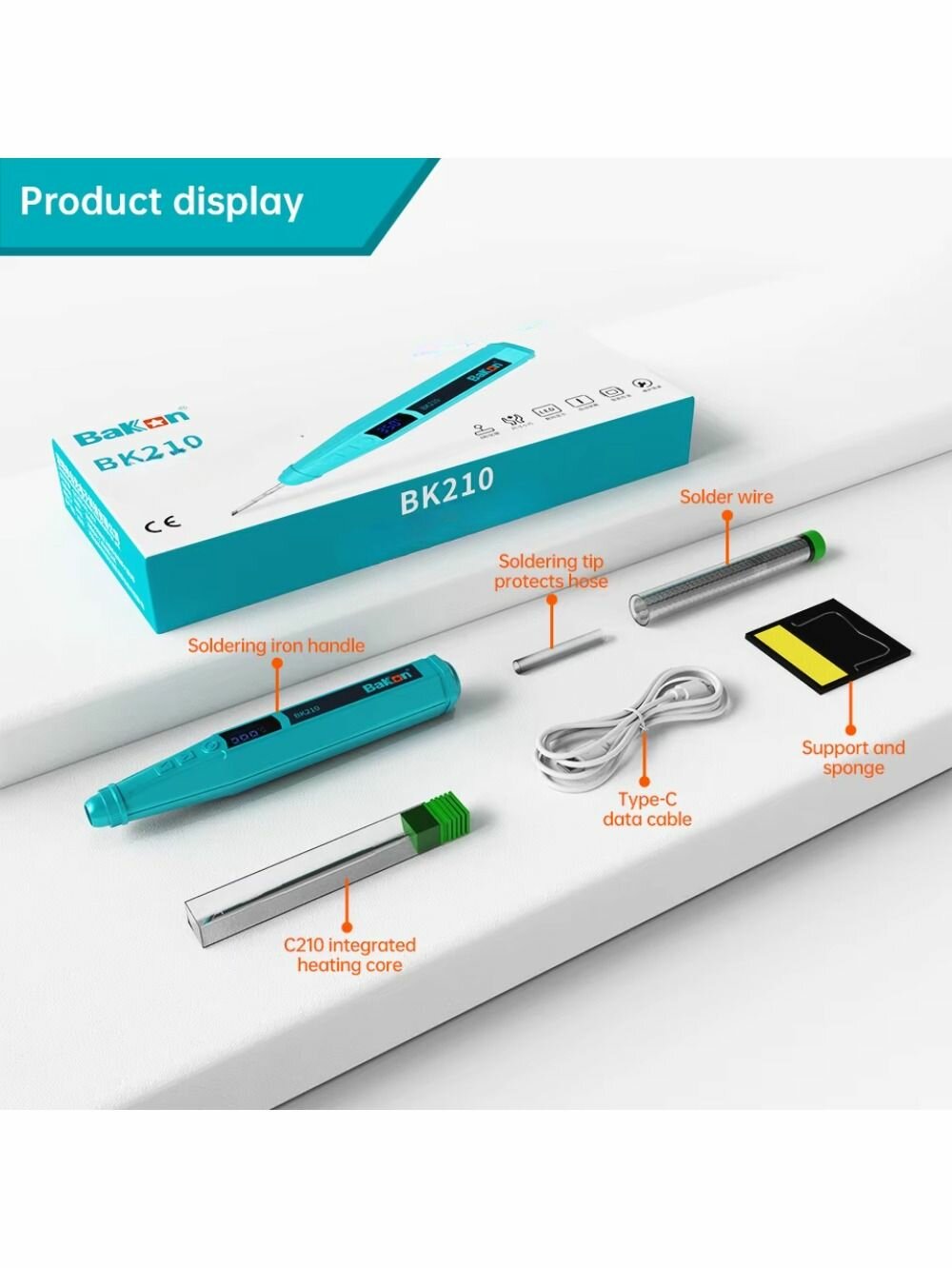 Портативный беспроводной паяльник Bakon BK210, комплект C210, жало с автоматическим режимом сна, USB