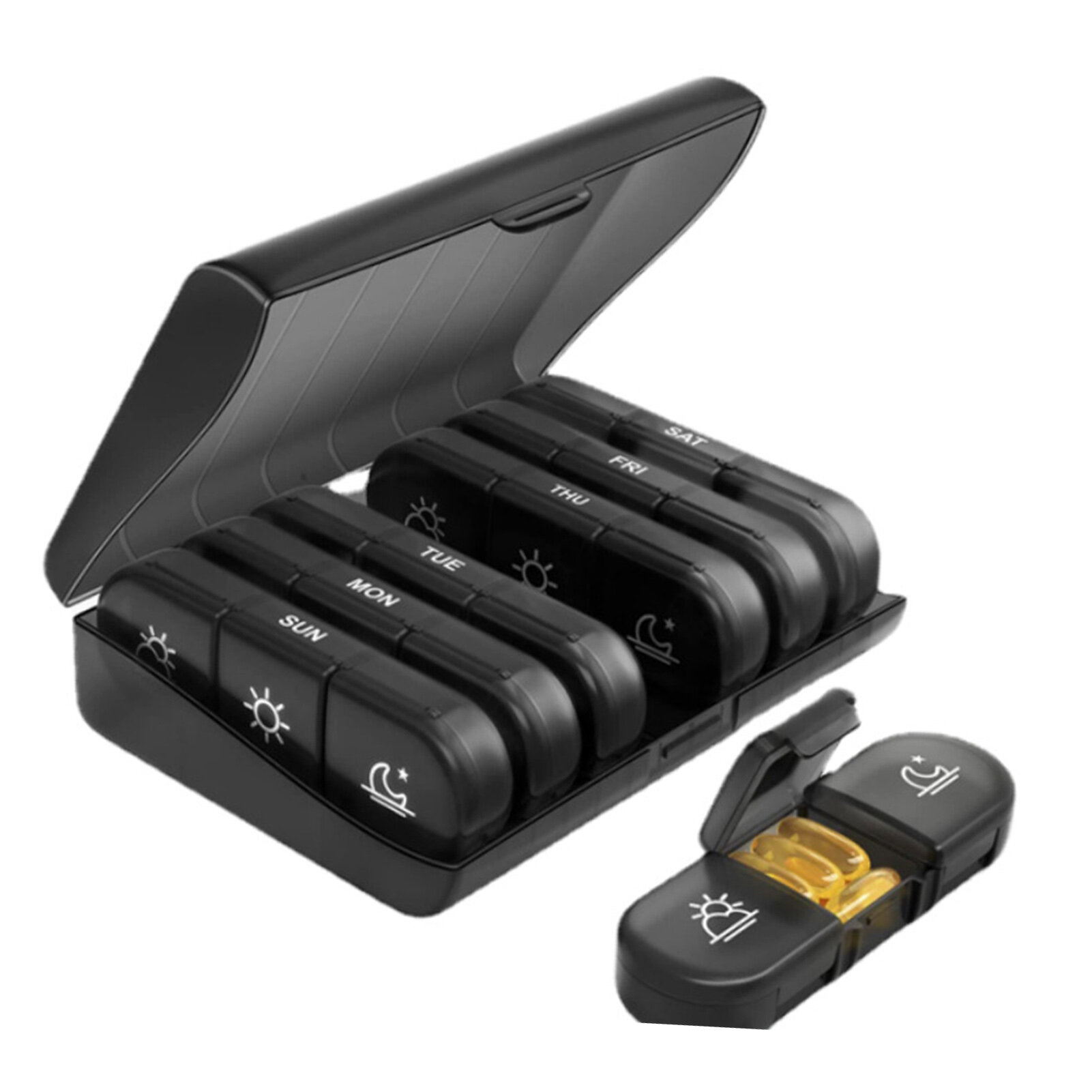 Еженедельный органайзер для лекарств, большой контейнер для ежедневных лекарств на 3 раза в день, на 7 дней, 21 отделение, черный