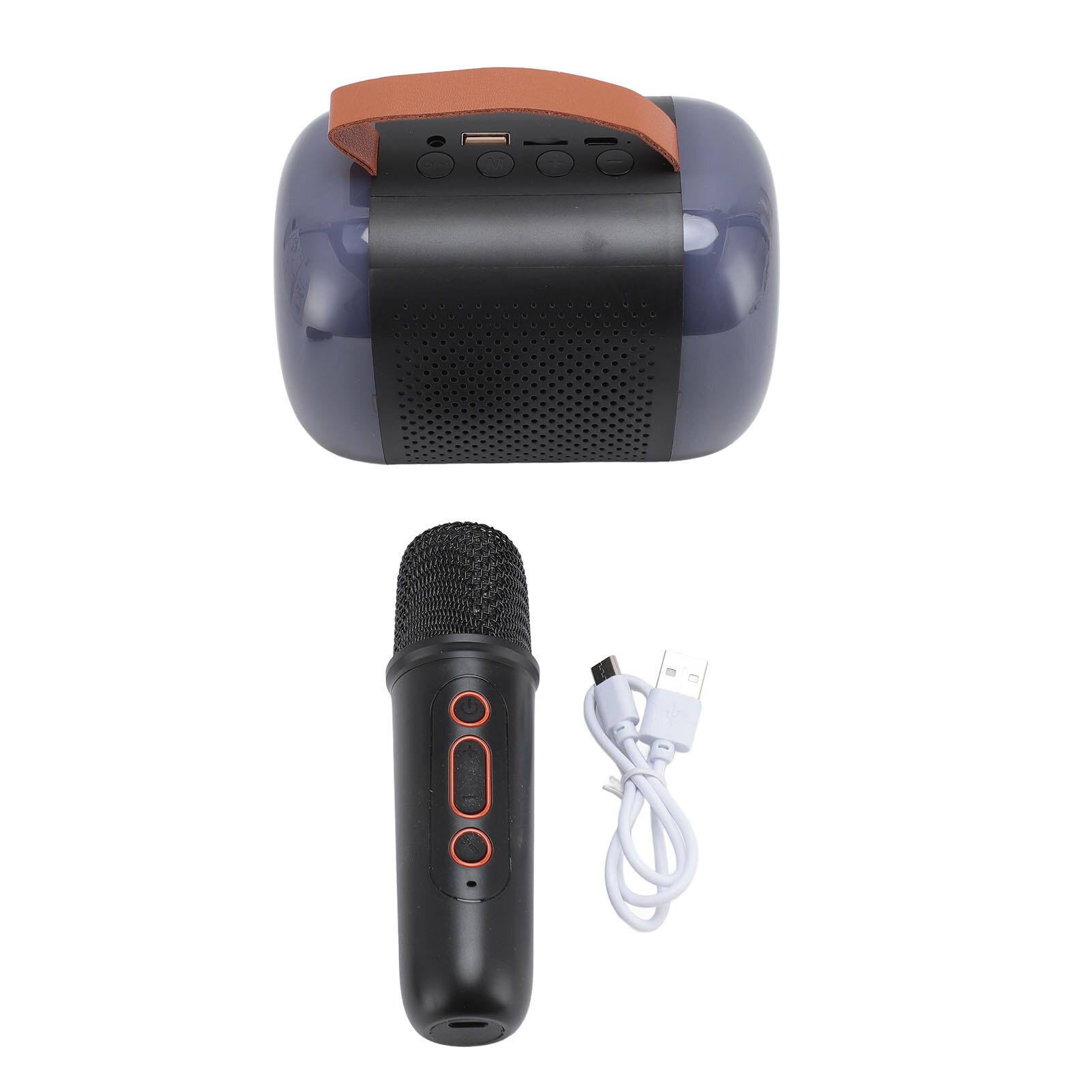 Мини-караоке-машина с беспроводным микрофоном, RGB-подсветкой, портативная Bluetooth-колонка для детей и взрослых, набор для семейных вечеринок (черный)