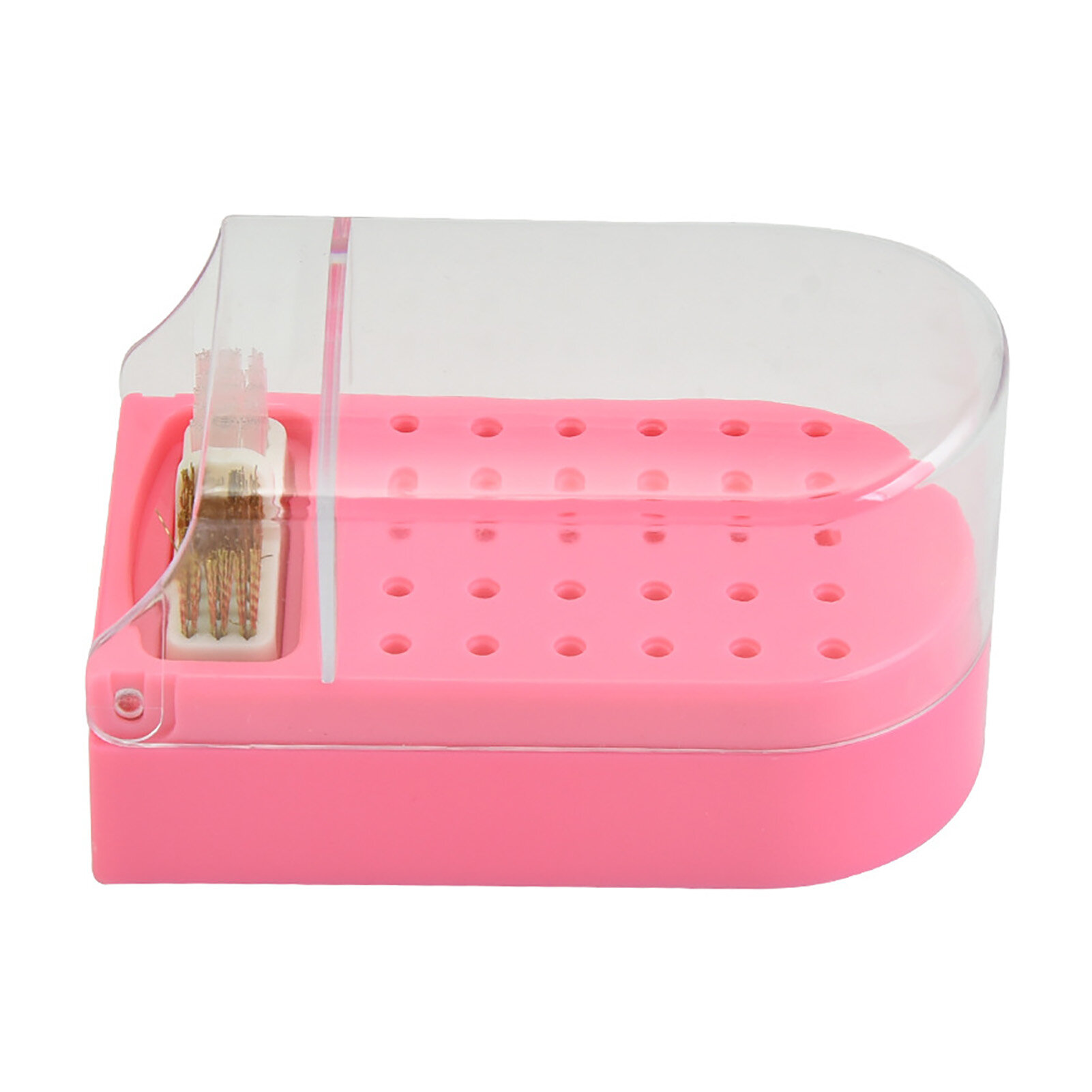 Коробка для демонстрации сверл для ногтей, пластиковая коробка с 30 отверстиями, пылезащитный прозрачный портативный держатель для сверл для ногтей с чистящей щеткой, розовый