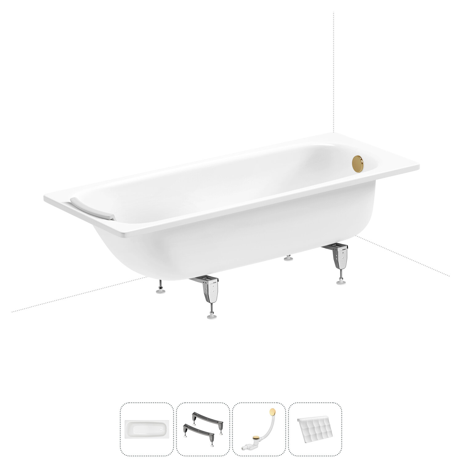 Стальная ванна 170х75 Sanitana BLB Universal 20220740R в наборе 4 в 1: металлическая ванна 170 х 75 см с шумоизоляцией, ножки, слив-перелив, подголовник