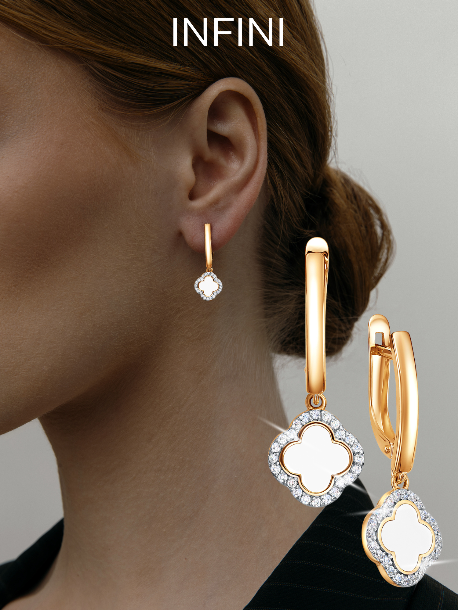 Серьги с подвесками, красное золото, 585 проба, родирование, фианит, эмаль