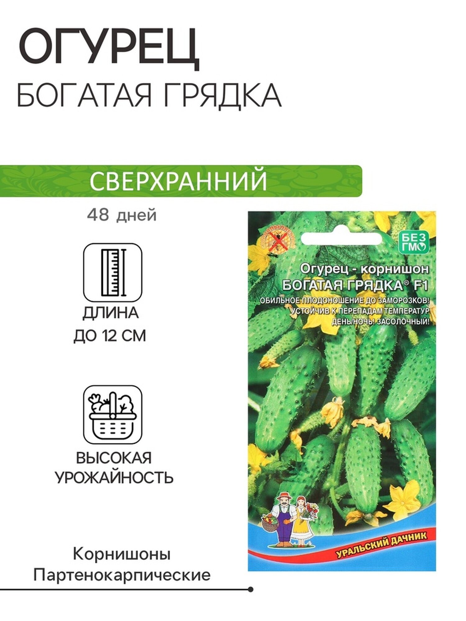Семена огурца Уральский дачник "Богатая грядка" F1, ультраскороспелые, самоопыляемые, 10шт