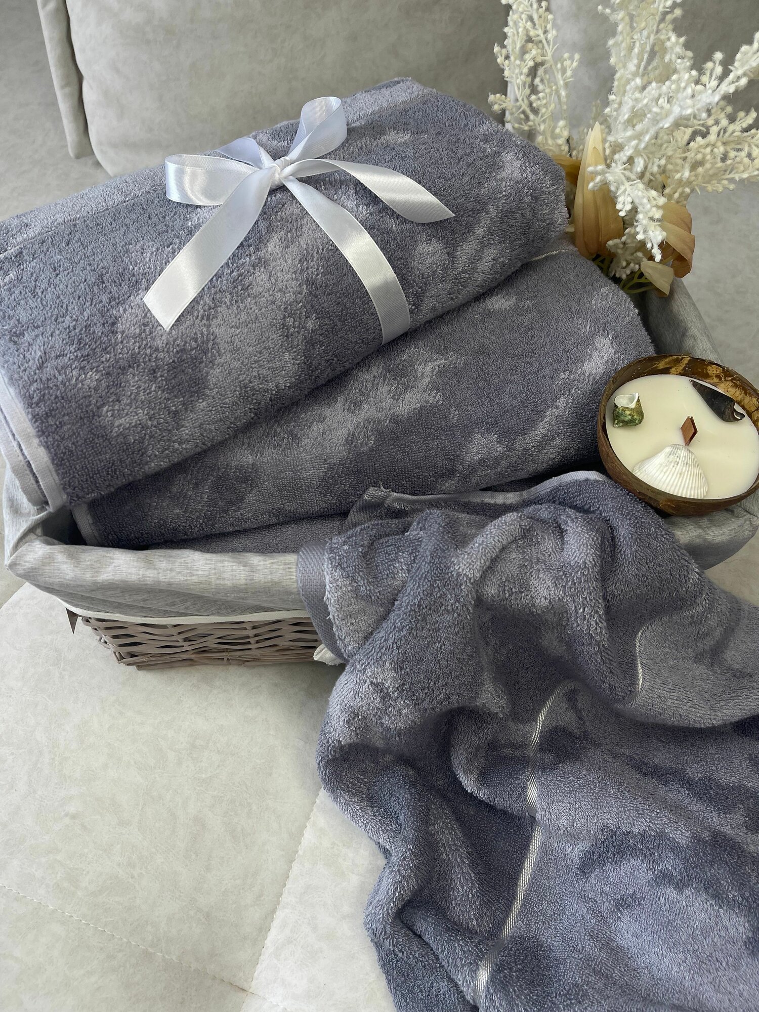 Набор полотенец Cleanelly, Gris-blanc, 100 % хлопок, подарочный вариант, 50 x 90 см и 70 x 130 см