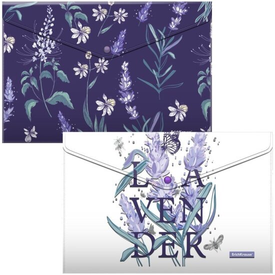 Набор пластиковых конвертов Erich Krause ErichKrause Lavender А4 на кнопке непрозрач. пластик 160 мкм дизайн