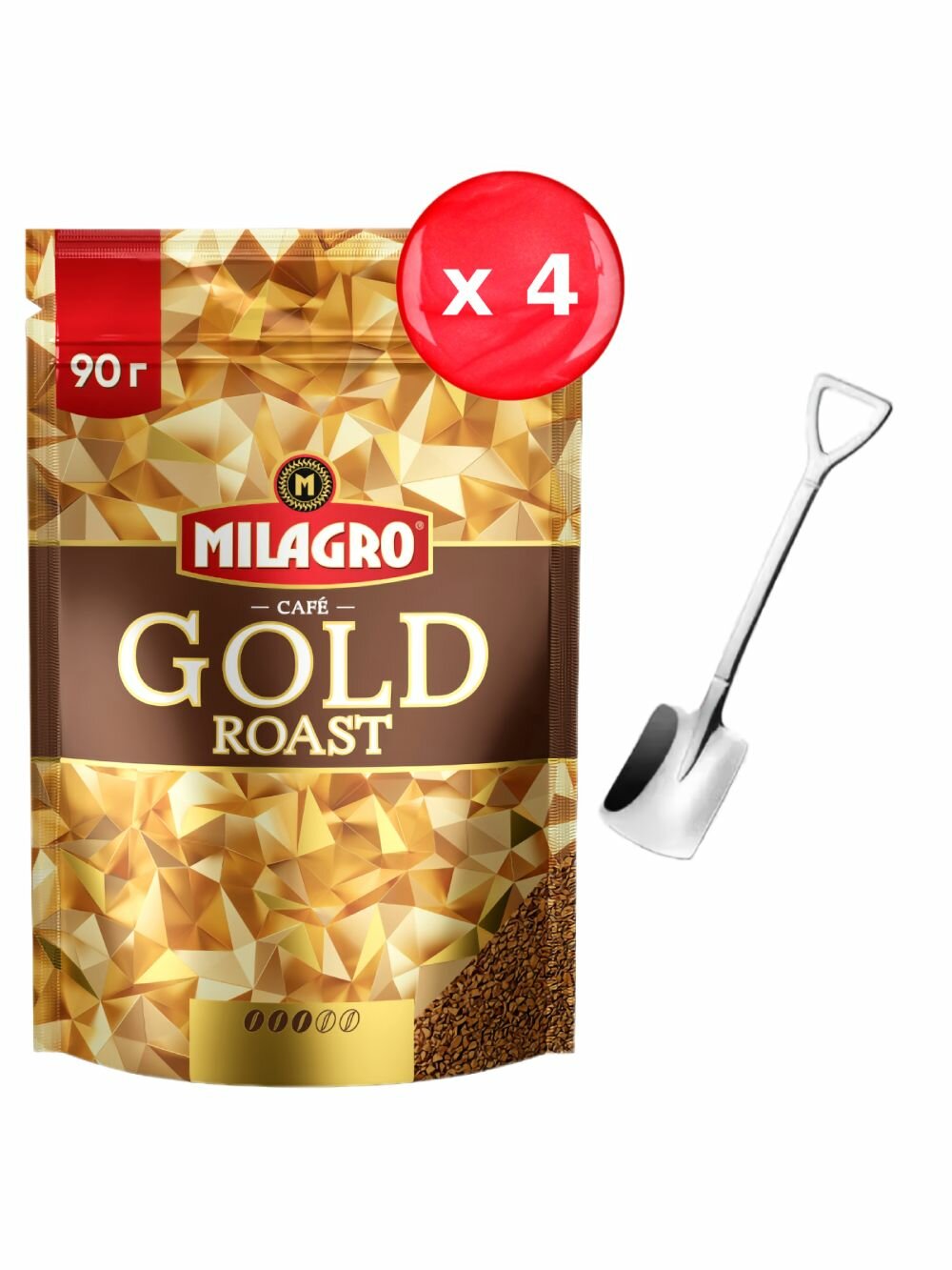 Кофе Milagro Gold Roast растворимый сублимированный, 90 г х 4 шт + ложка