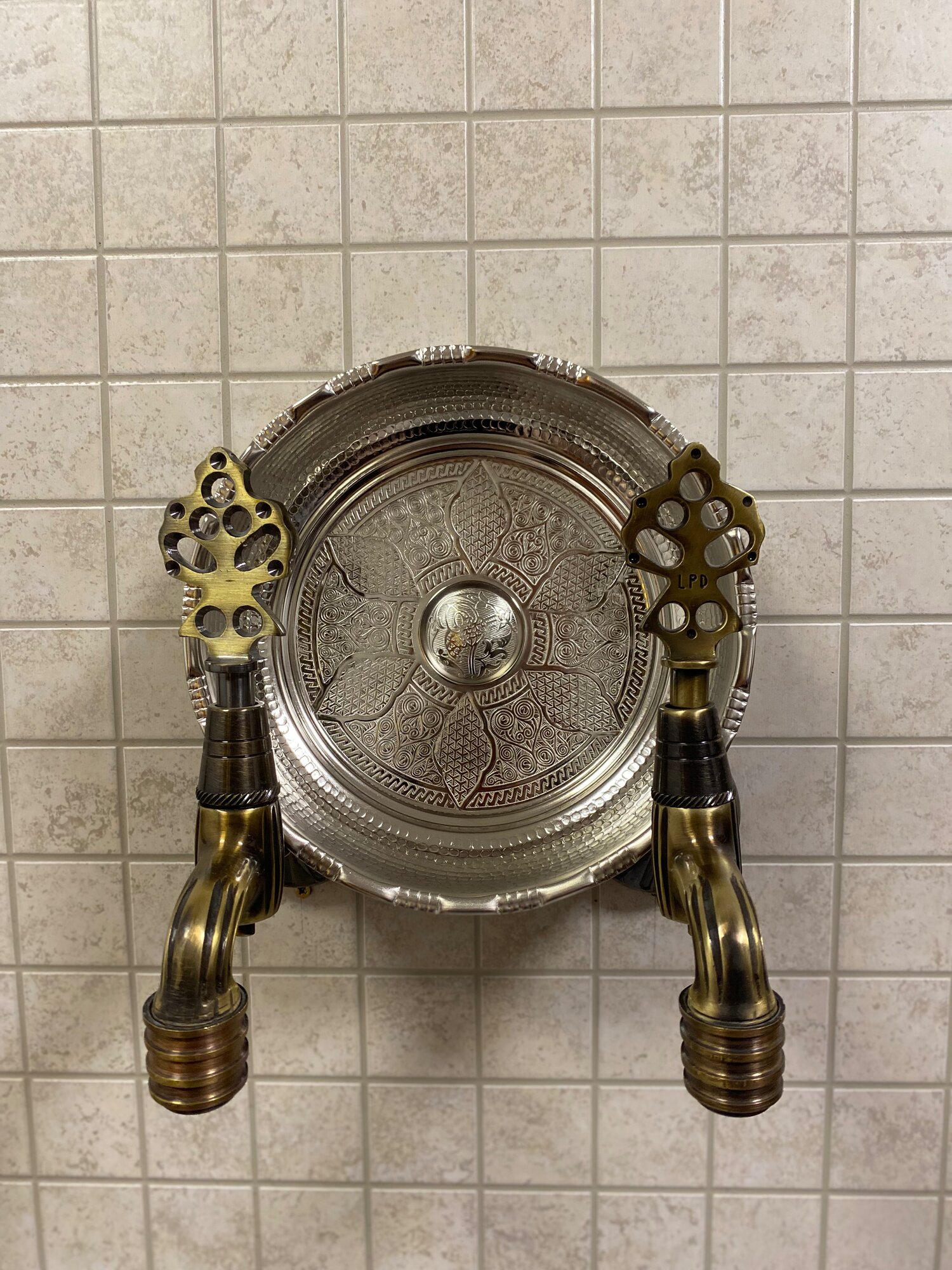 Чаша медная для омовения в хамаме 20 см. "Хамам Таши", ручная работа, толстое дно, цвет Хром