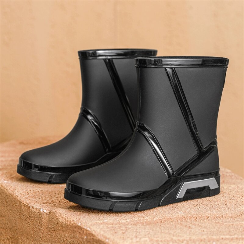 Нескользящие полусапожки, резиновые сапоги, мужские сапоги средней высоты с нескользящей подкладкой и бархатом, резиновые сапоги для работы на кухне, водонепроницаемые сапоги для рыбалкиРазмер обуви. EU:43