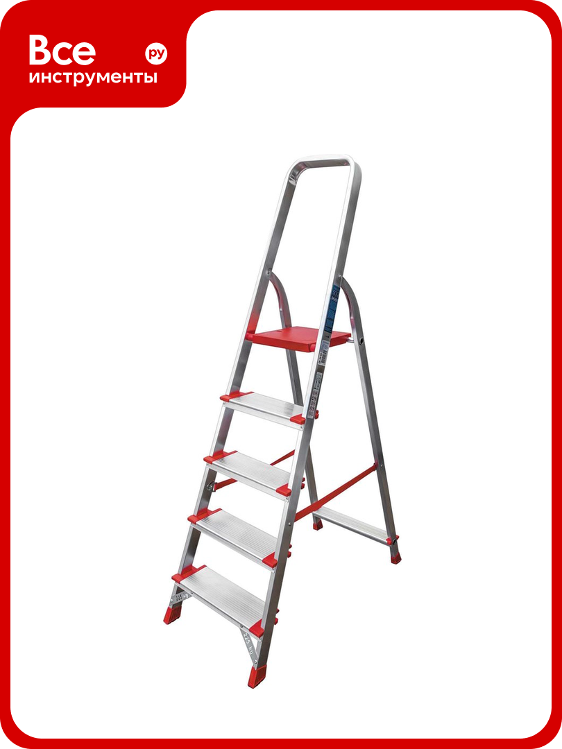 Профессиональная стремянка Новая Высота NV3117, 1x5 ступеней 130 мм, Max нагр. 225 кг, 2К башмаки, 130 мм