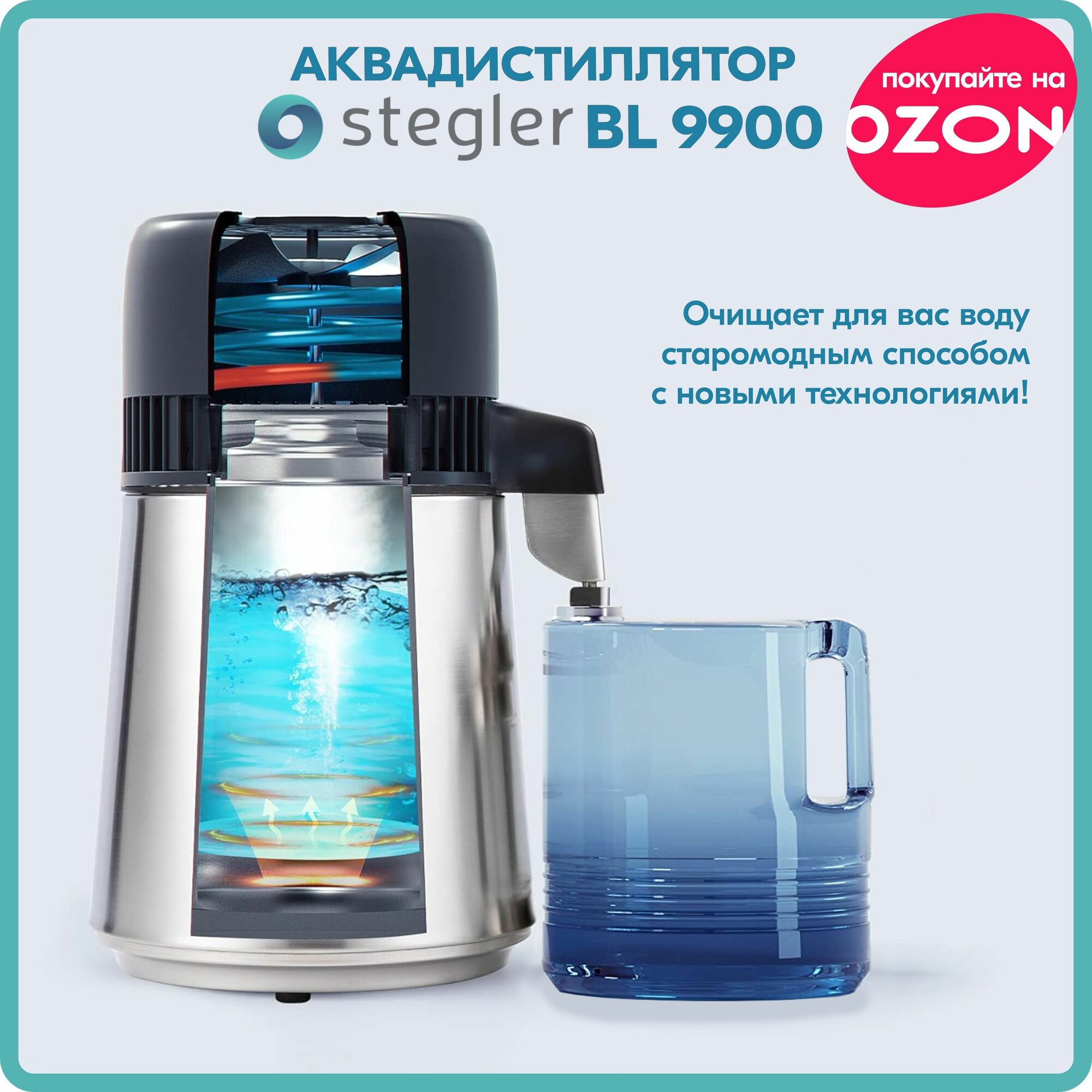 Аквадистиллятор (дистиллятор для воды) Stegler BL 9900 с пластиковым водосборником
