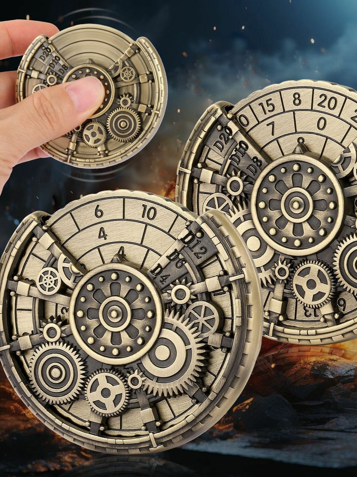 Новый продукт DND dice 7-в-1 с вращающимся верхом на кончике пальца и ретро-полым часовым механизмом-5