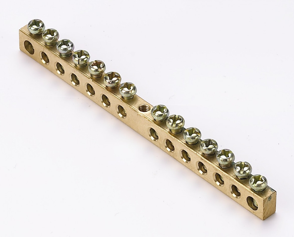 Шина DEKraft / Де Крафт ШН-101 нулевая, контактная группа медь, 14 групп, крепеж по центру, 109×6×9мм, DIN-рейка, 100А / соединитель проводов