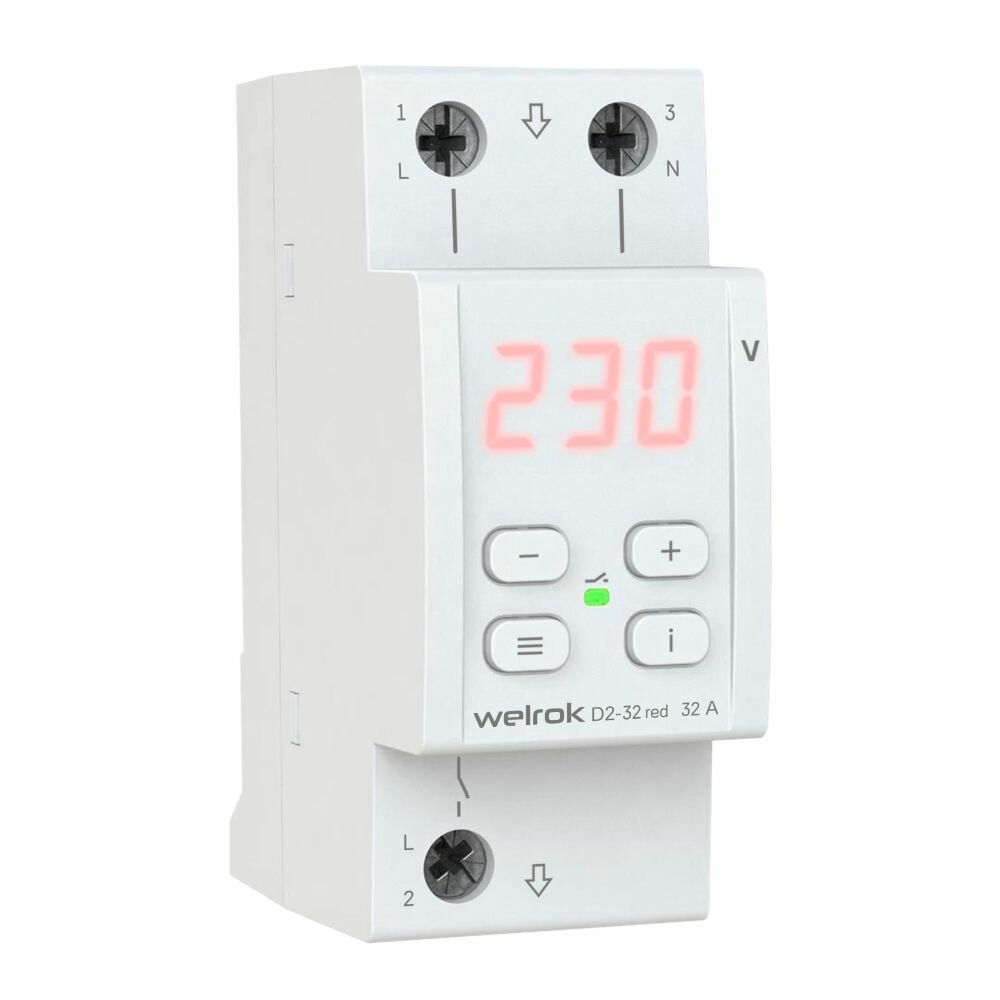 Реле напряжения Welrok D2-32 red, однофазное, 32 А, IP 20, белый