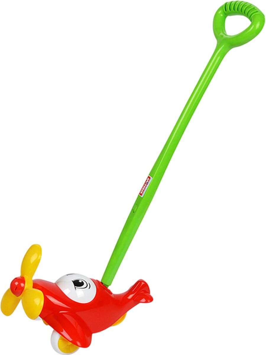 Детская каталка "Самолет" с ручкой, развивающая игрушка для малышей, машинка-каталка для дома и улицы, цвета микс