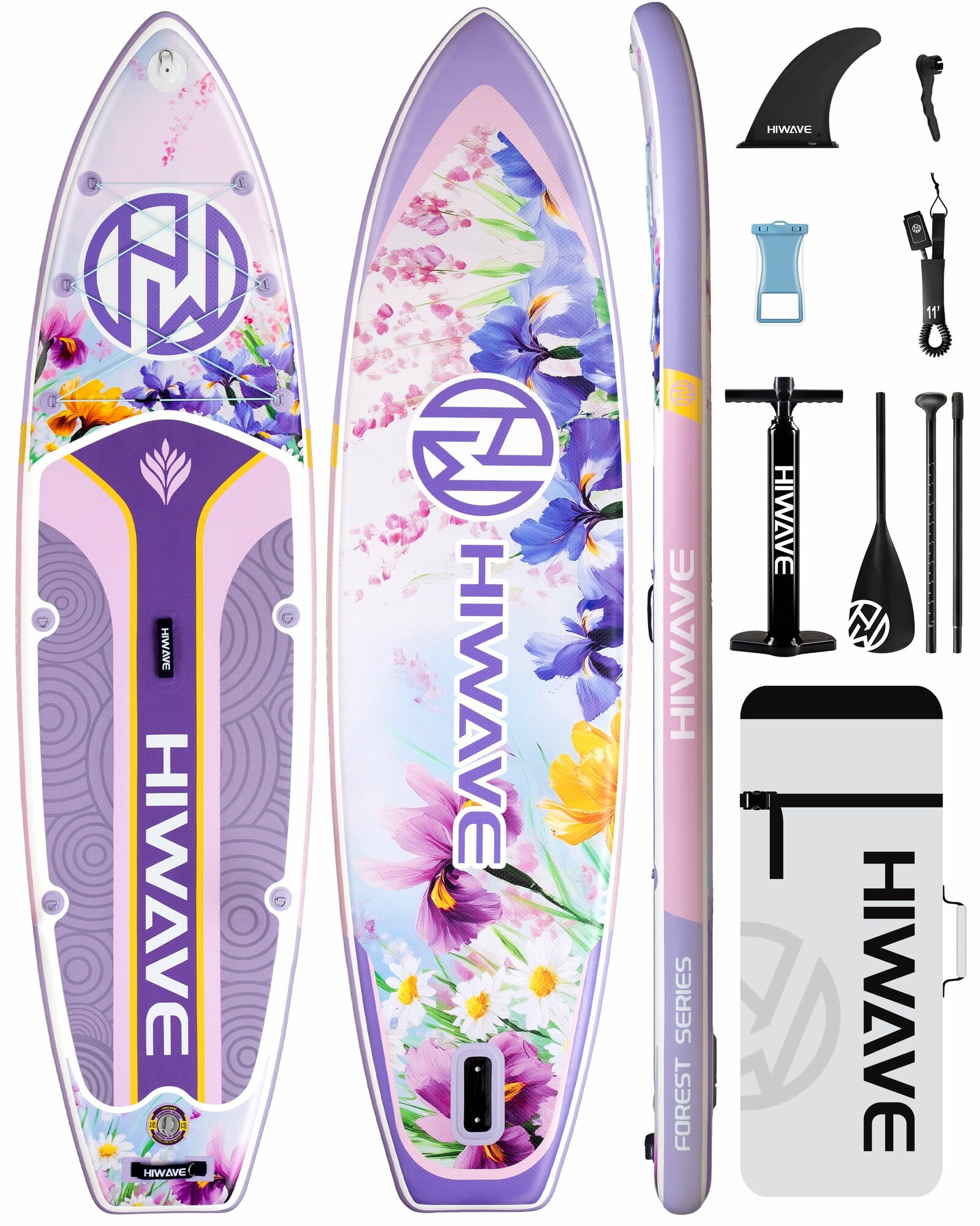 Сапборд надувной HIWAVE FOREST SERIES FLOWER PURPLE 11' (335х86х15 см) / сапборд для прогулок, йоги и отдыха на воде