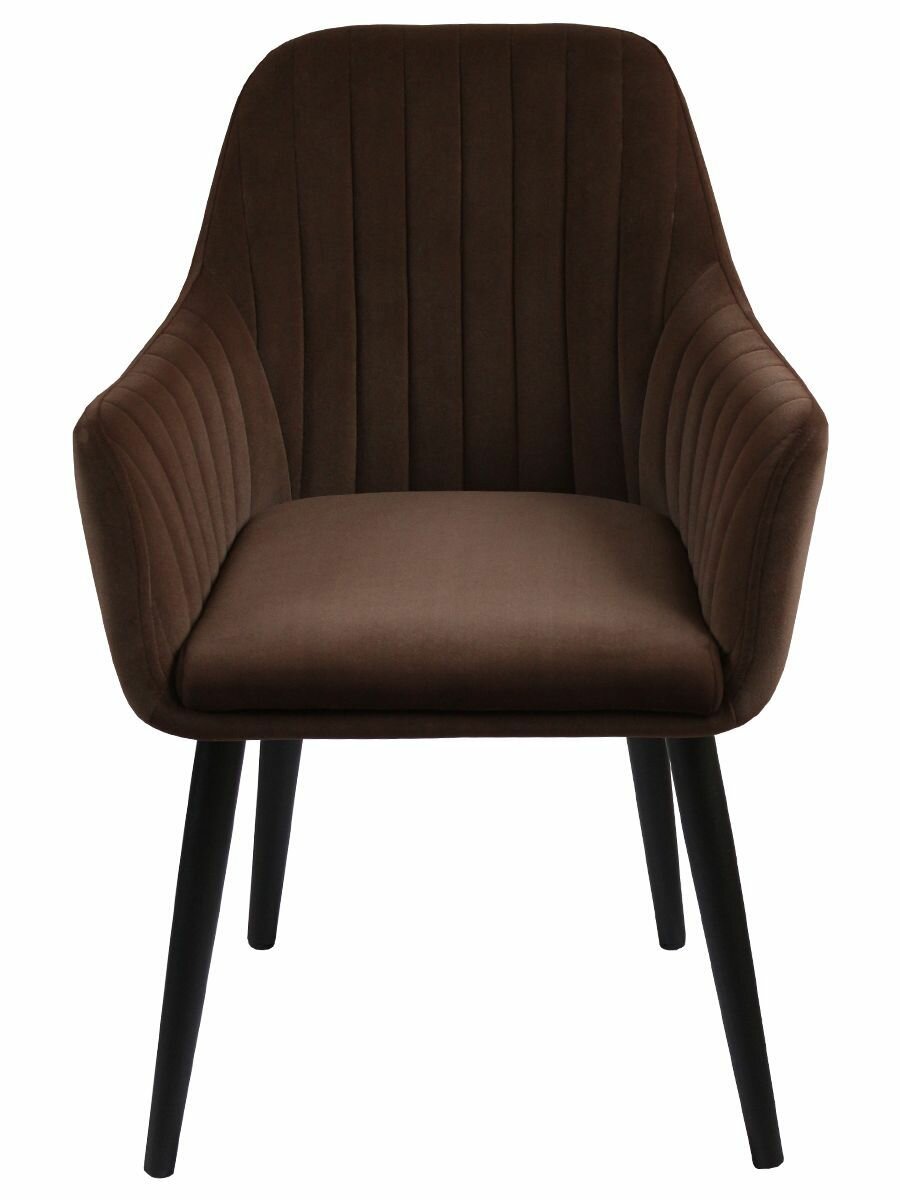 Стул кресло Моби для кухни мягкий велюр, Цвет Горькой Шоколад, Чёрные ножки