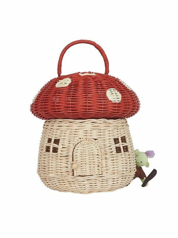 Корзина для хранения ручной работы из ротанга в форме гриба, красная, из мягкого ротанга