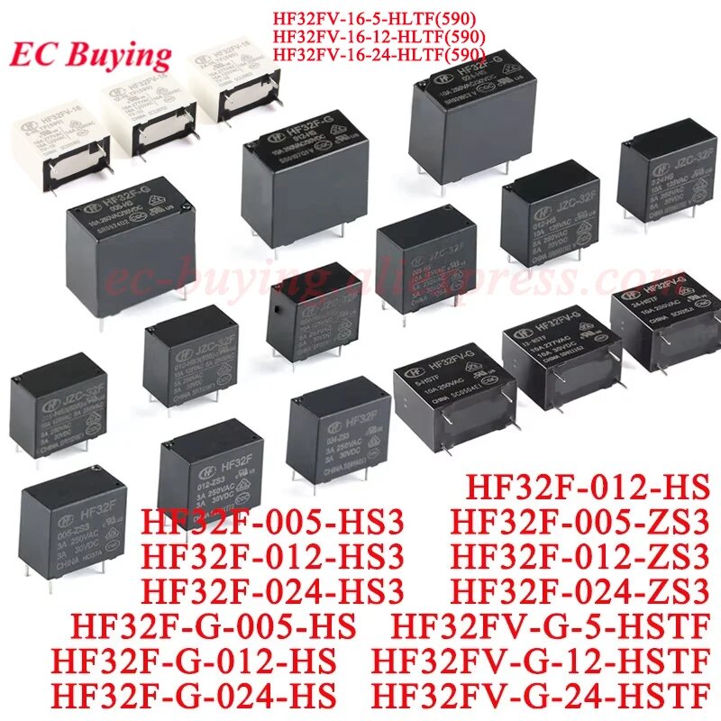 Силовые реле HF32F DC 5В 12В 24В EC Buying 1pc, HF32FV-16-5-HLTF