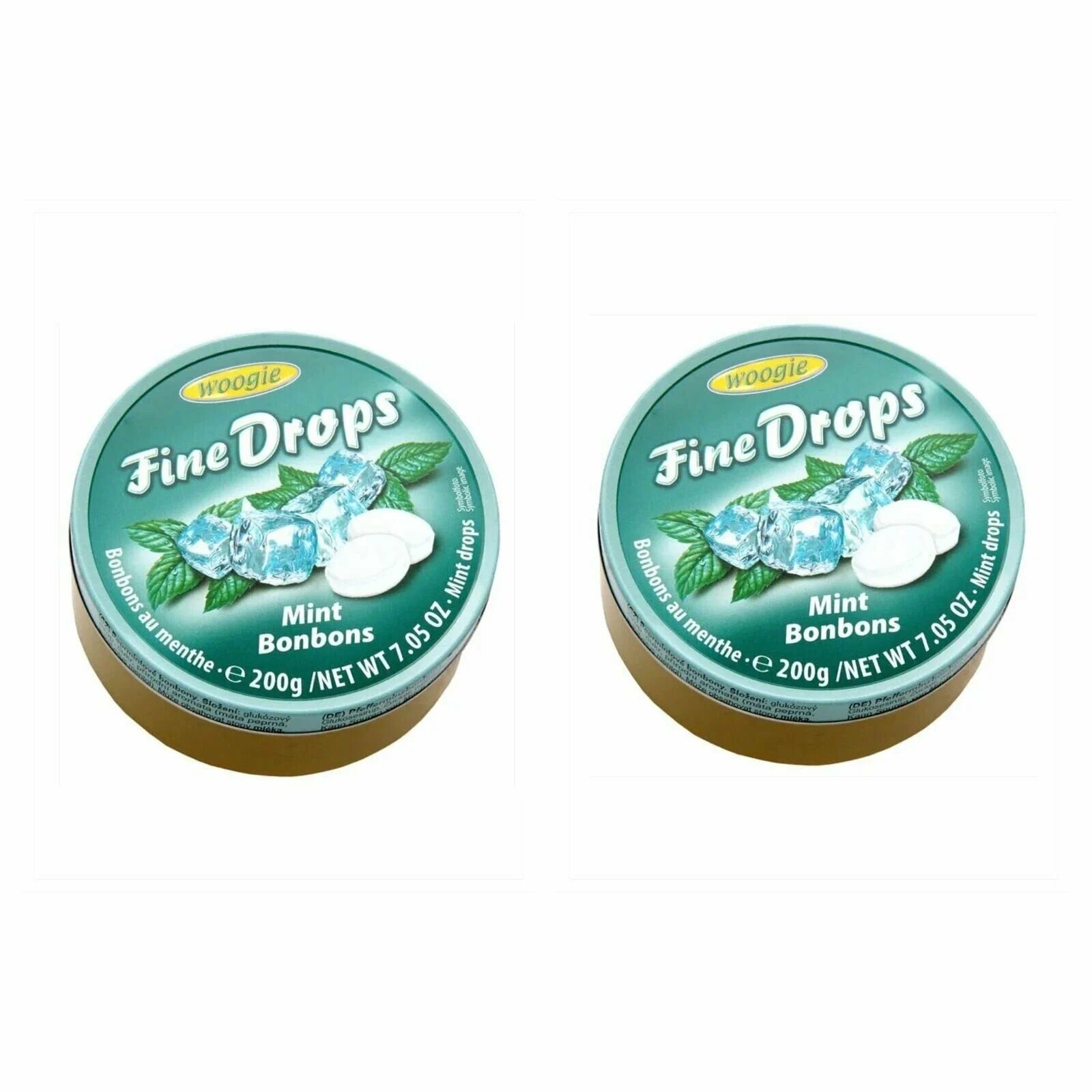 Леденцы в банке со вкусом мяты Fine drops, Woogie, 2шт по 200г