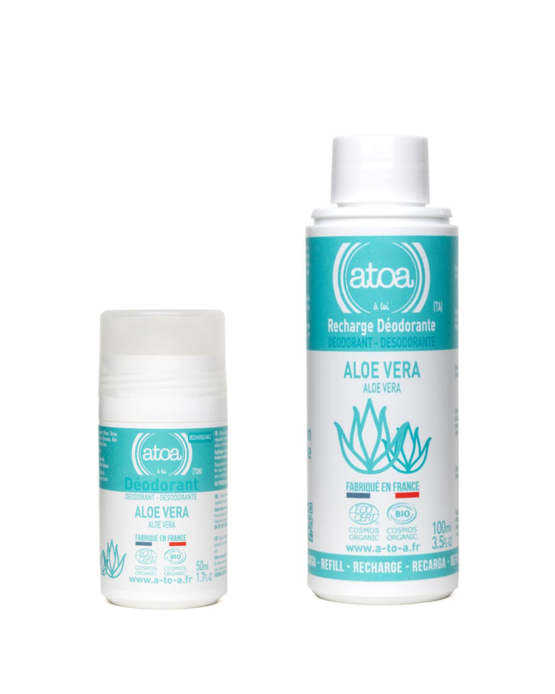 Шариковый дезодорант ATOA и рефилл, алое вера, многоразовый