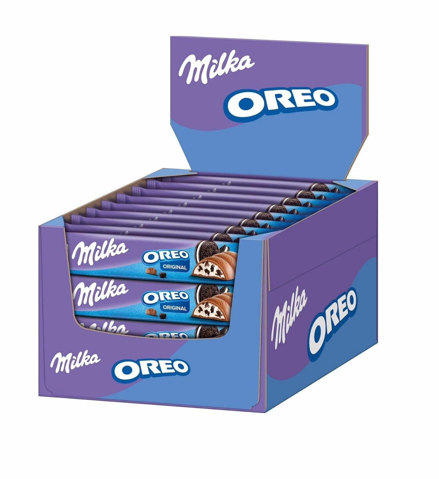 Шоколад молочный Milka & Oreo с молочной начинкой и кусочками печенья Орео, батончик, 1 уп. (36 шт. по 37 гр.) (Швейцария)