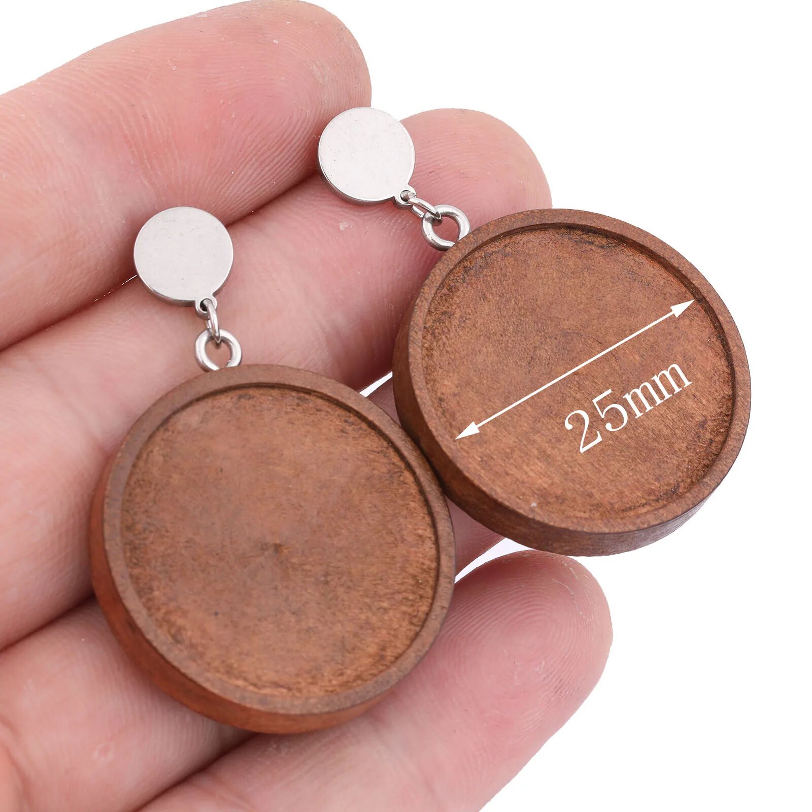 Деревянные основы для серег 25 мм, сталь, цвет: 25mm brown