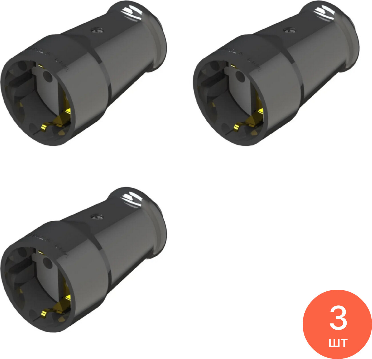 Розетка силовая штепсельная NE-AD с заземлением, 16А 250В 3500Вт, черная, 1008 (комплект из 3 шт)