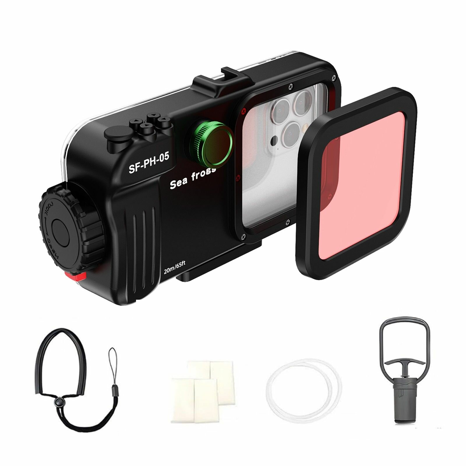 Водонепроницаемый чехол для телефона SeaFrogs SF-PH-05 20M с красным фильтром большое окошко объектива 68 мм, приложение не требуется Совместимо с iPhone/Android/HarmonyOS