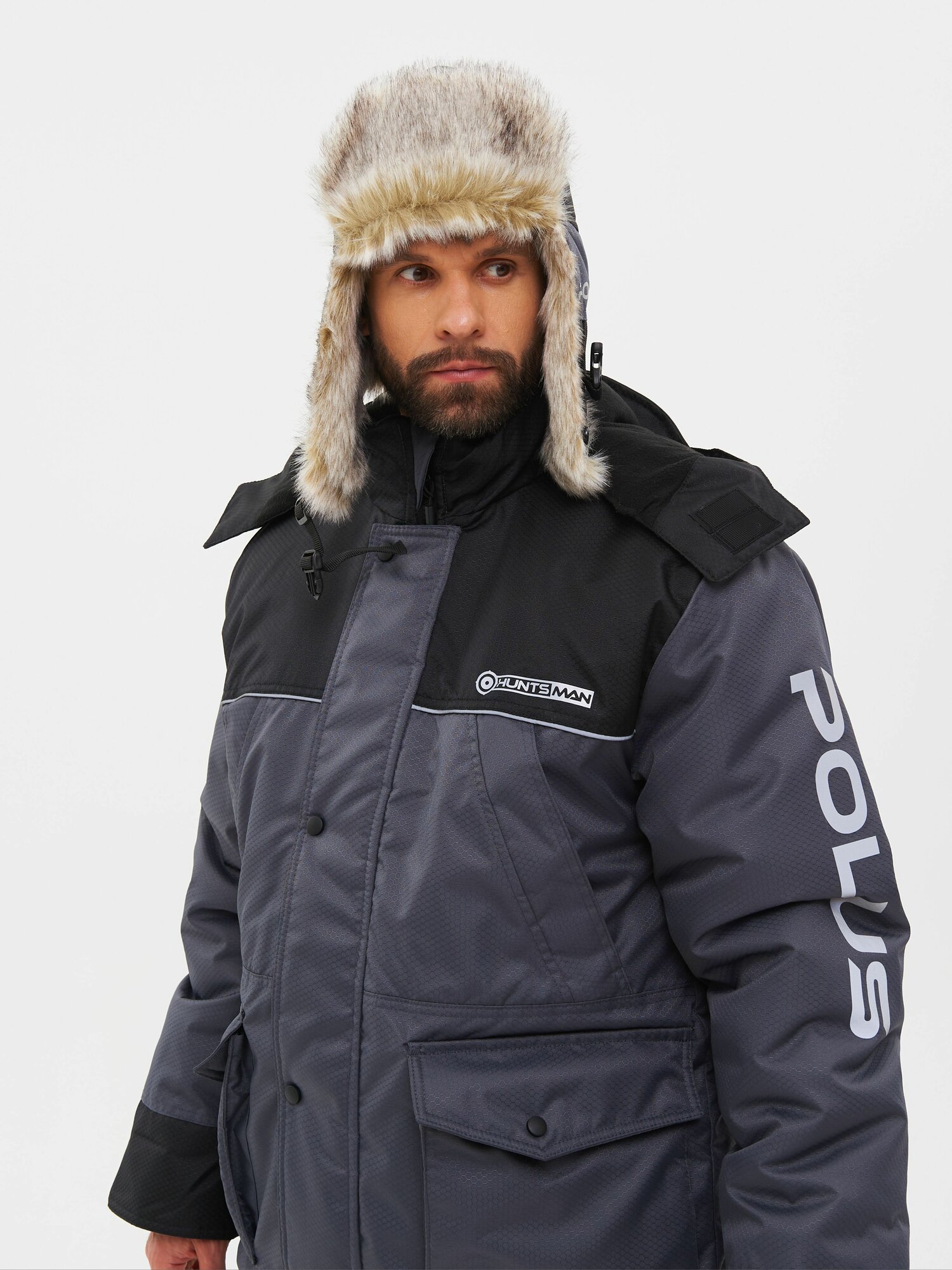 Шапка-ушанка HUNTSMAN Полюс раз. 56-58 Серый/Черный