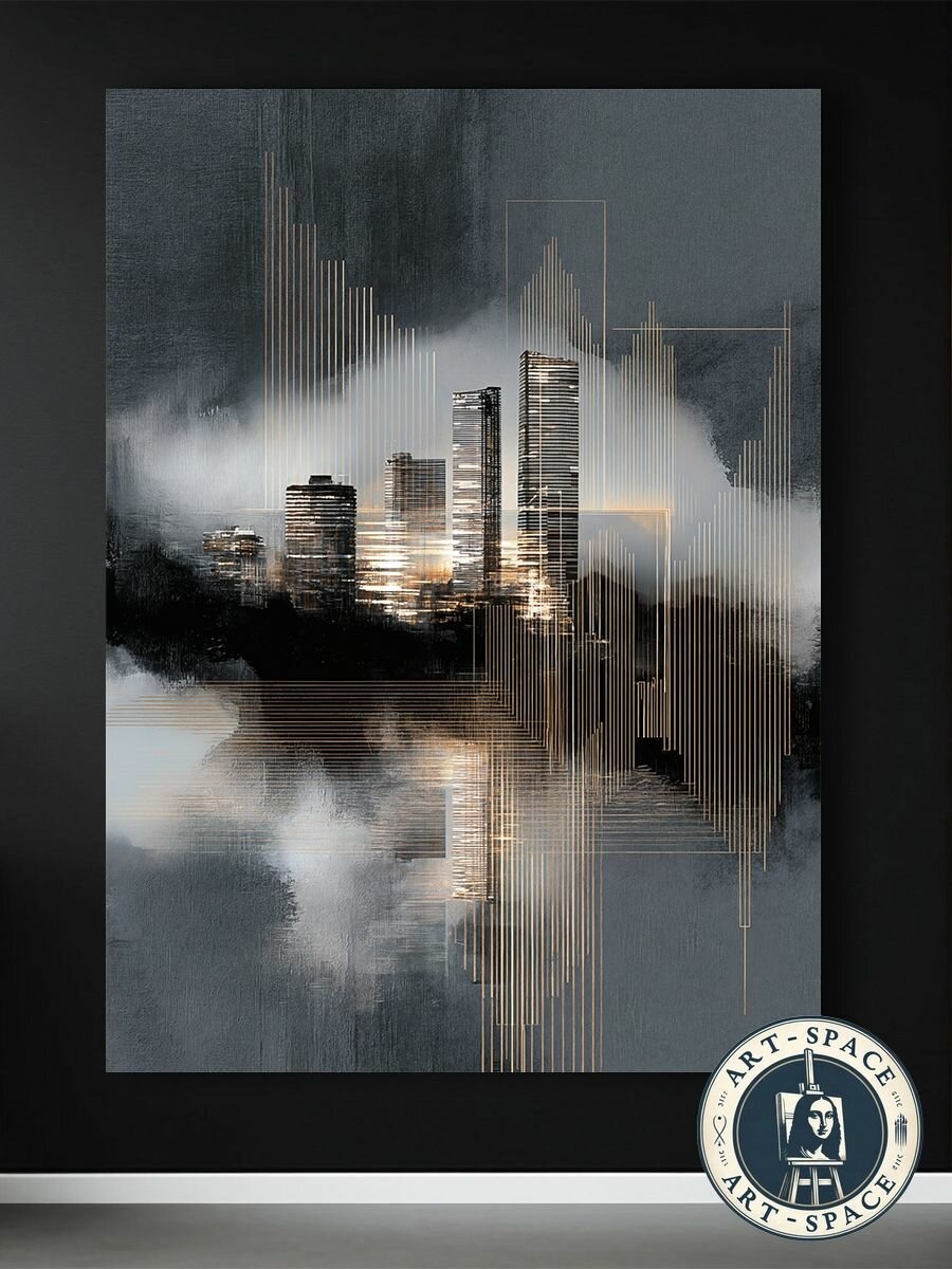 Картина интерьерная вертикальная - "Город / Пейзаж / Небоскребы" , 40х60 см.