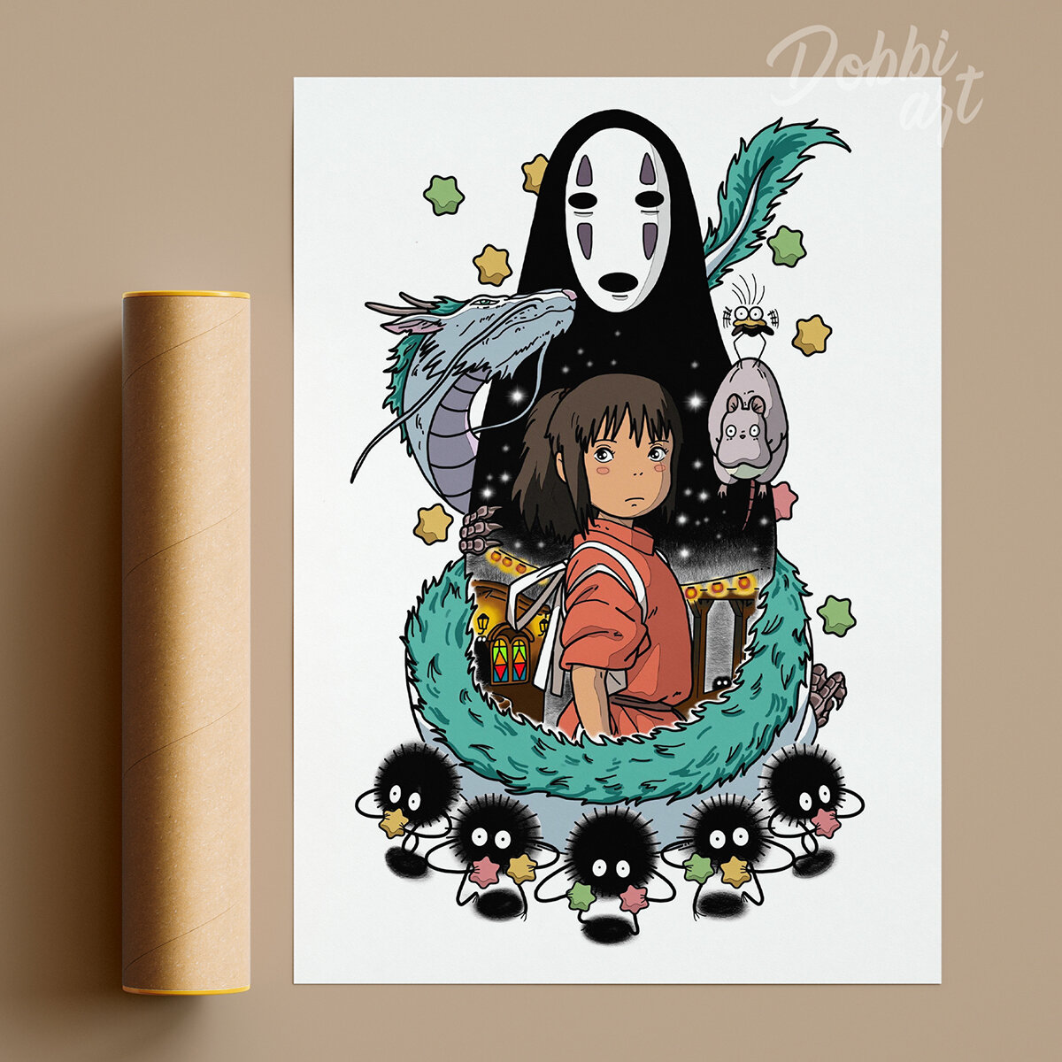 Постер Унесенные призраками 30х40 см без рамы/ Хаяо Миядзаки аниме/ Тихиро Spirited away/ Каонаси Безликий Бог/ Аниме, манга/ Постер для интерьера/ Декор на стену/ Постер для дома, офиса/ Плакат интерьерный/ Плакат Аниме/ Подарок парню/ Подарок девушке