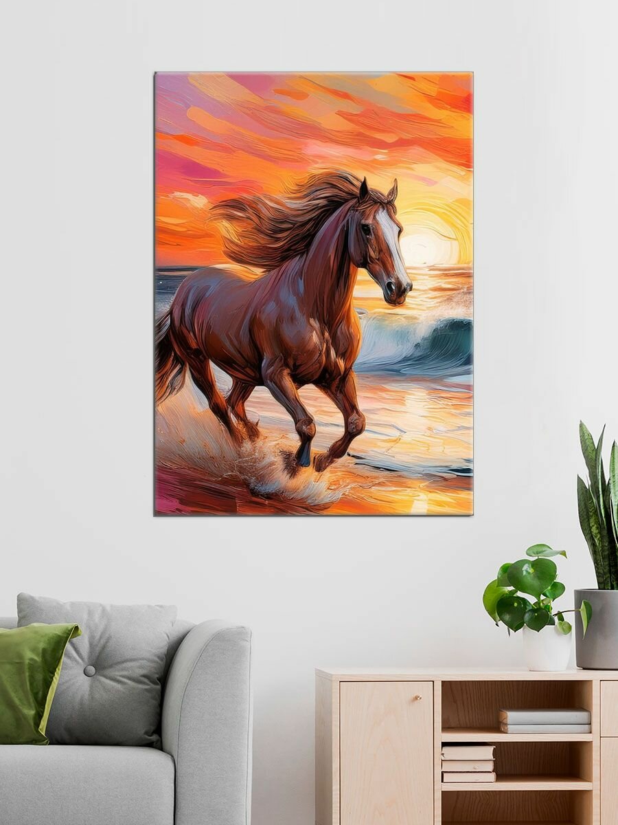 Картина на стену "Красная огненная лошадь", 50х70 см