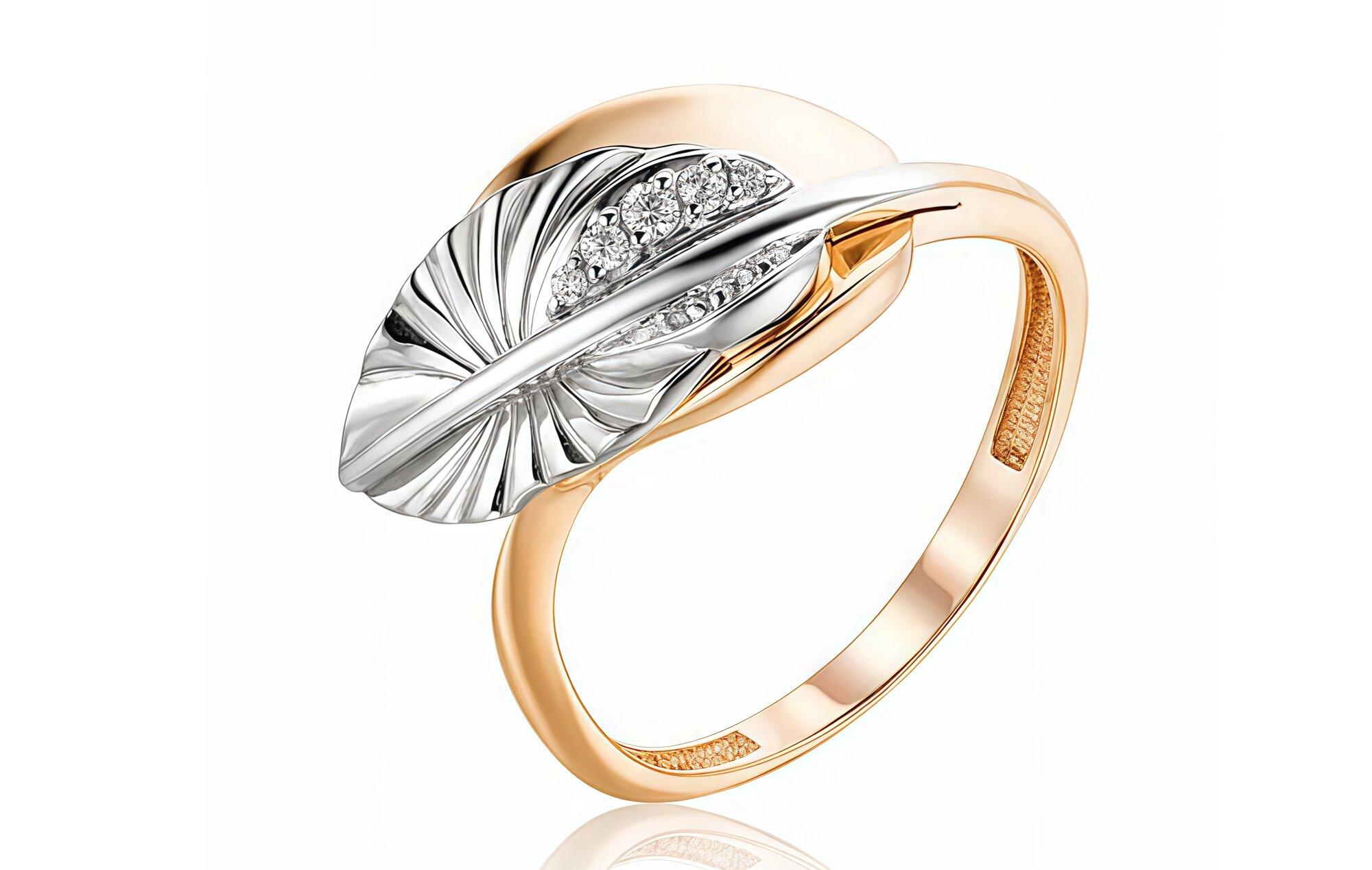 Перстень, красное золото, 585 проба, родирование, фианит