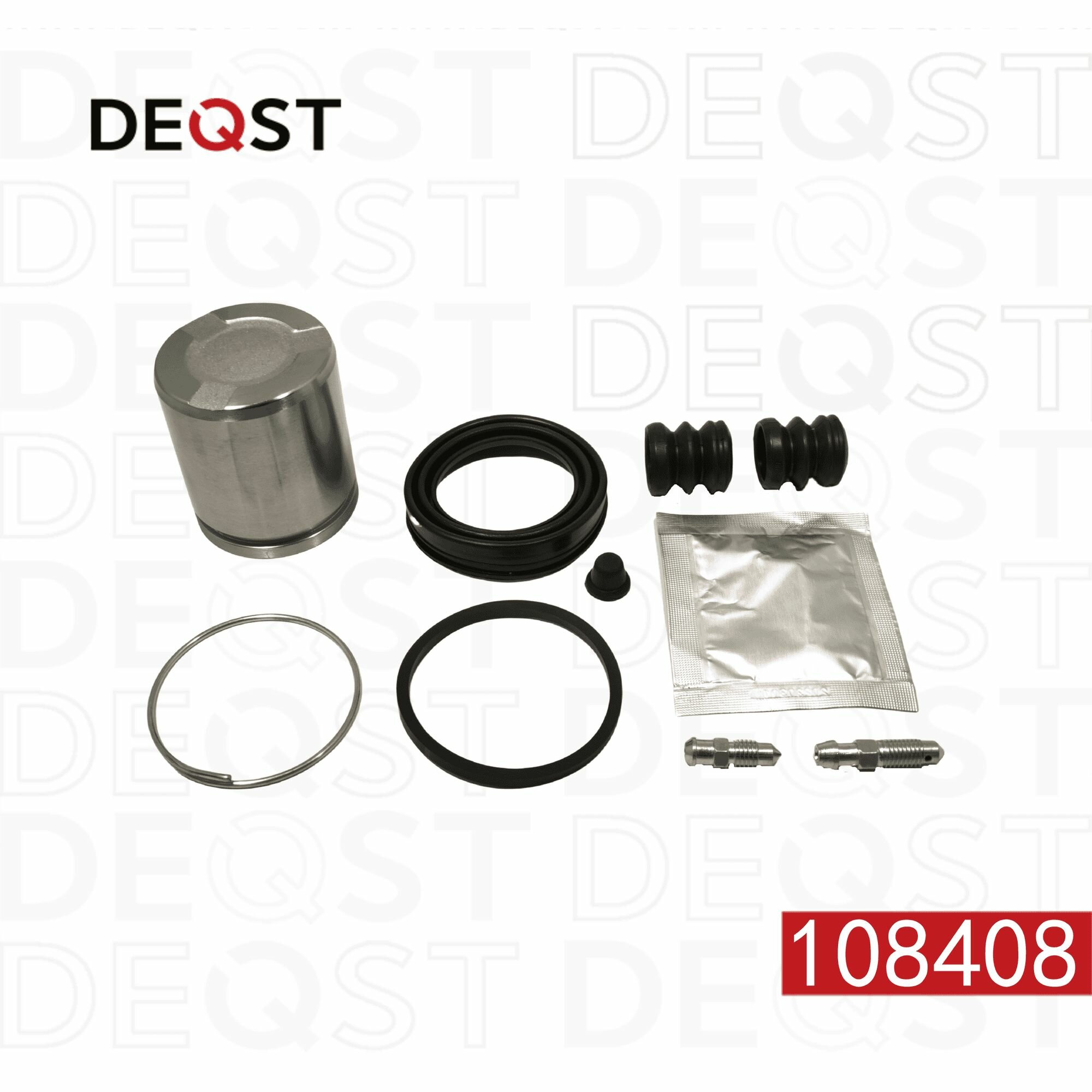 Ремкомплект суппорта Deqst 108408 с поршнем переднего Lada Largus (12-), Renault Logan 1 (04-), Sandero 1 (08-), Clio 2 (98-), Megane 1 (96-03)