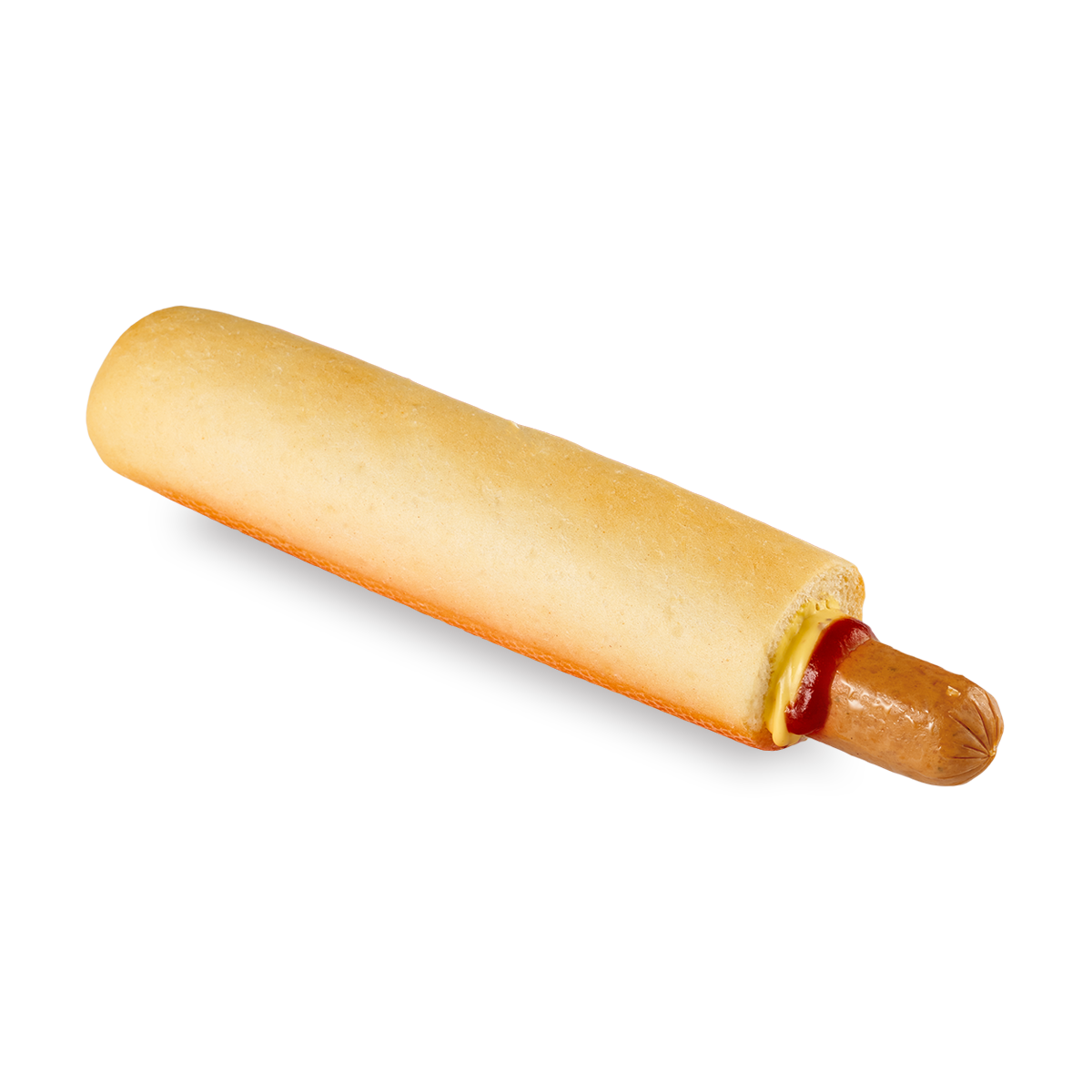 Хот-дог "Есть Горячее", французский багет, с куриной колбасой, медово-горчичный соус, кетчуп