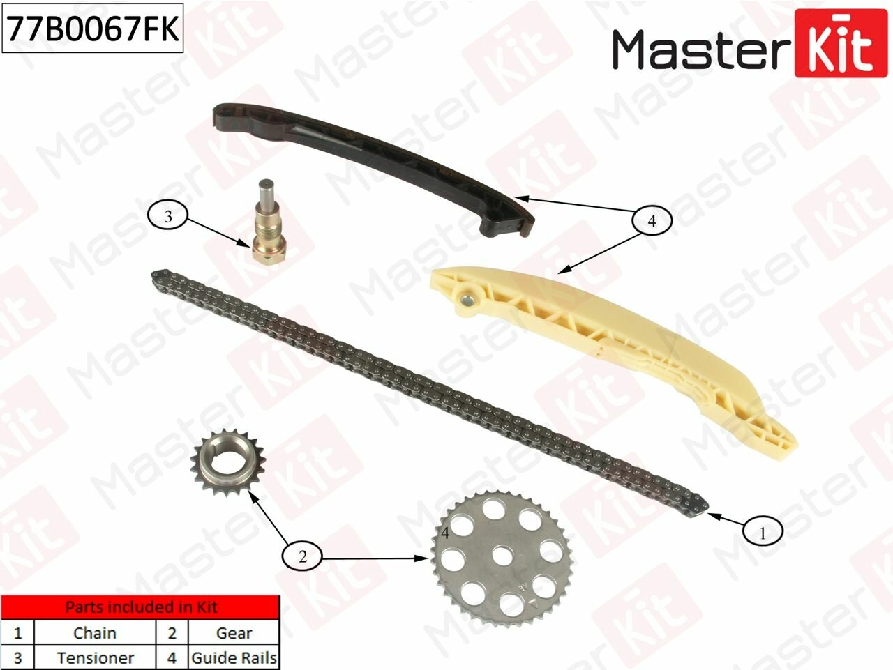 Комплект цепи ГРМ Ford Fiesta V/KA 1.3i-1.6i A9JB/CDB/CDC 2001- 2008 MasterKit арт. 77B0067FK