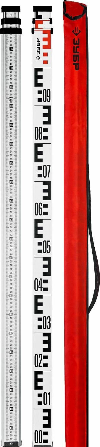 Геодезическая рейка ЗУБР РГ 3, профессиональная, измерительная, алюминиевая 34948-3