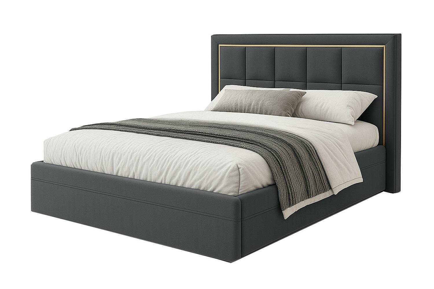 Кровать двуспальная OMNISLEEP Milana, 180х200 см, тёмно-серый, основание в комплекте, с подъемным механизмом