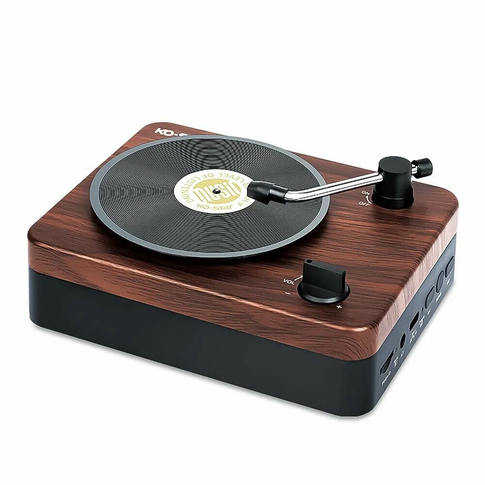 Колонка-винила BT-330, Bluetooth, 10Вт, 16смx14смx8см, коричневая