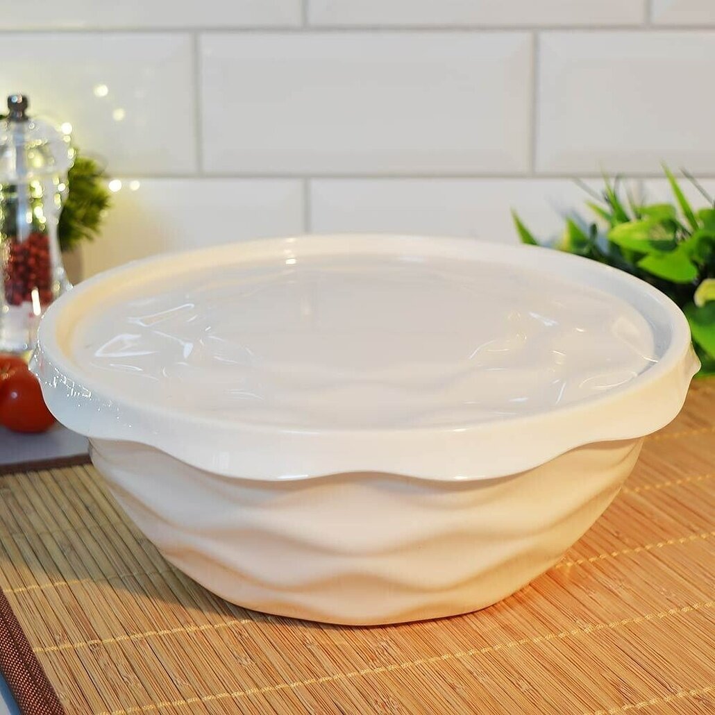 Салатник 2,5л с крышкой "Modena", светло-бежевый, волнообразный рельеф