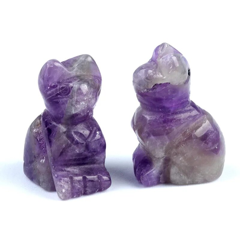 Резной котенок из агата Фиолетовый, Amethyst 1pc
