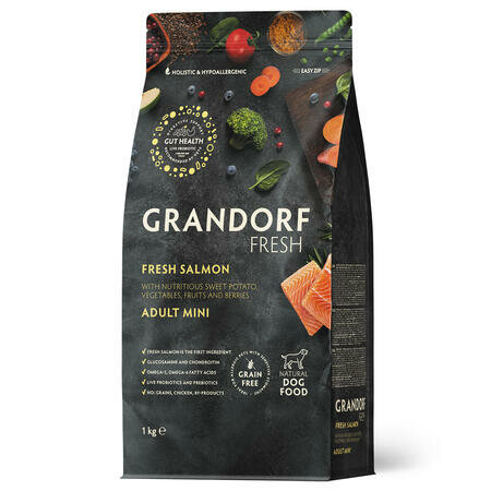 GRANDORF Fresh Dog Adult MINI Salmon&Sweet Potato 1 кг сухой корм для собак мелких пород свежее филе лосося с бататом