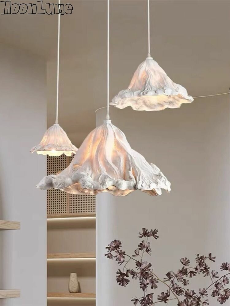 Люстра "Листья лотоса", ретро, кованое железо, регулируемая яркость, белый/коричневый