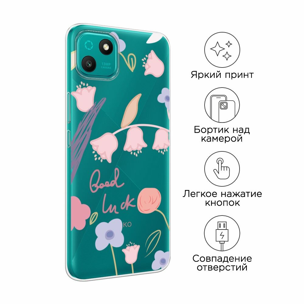 Чехол на Wiko T10 / Вико Т10 с принтом "Lucky flowers", прозрачный — фото 1