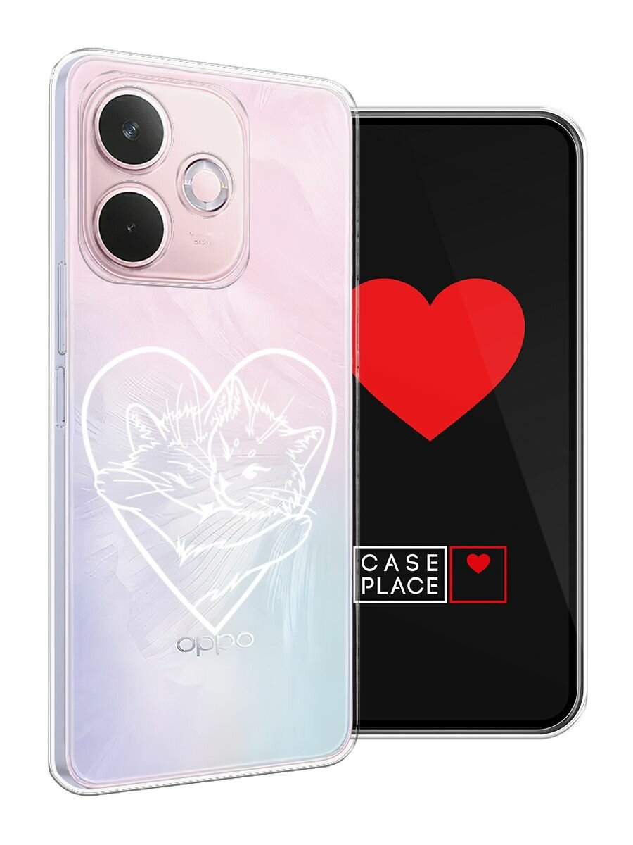 Чехол на Oppo A5 Pro / Оппо А5 Про с принтом "Влюблённые котики рисунок 2 - 14 февраля", прозрачный — фото 1