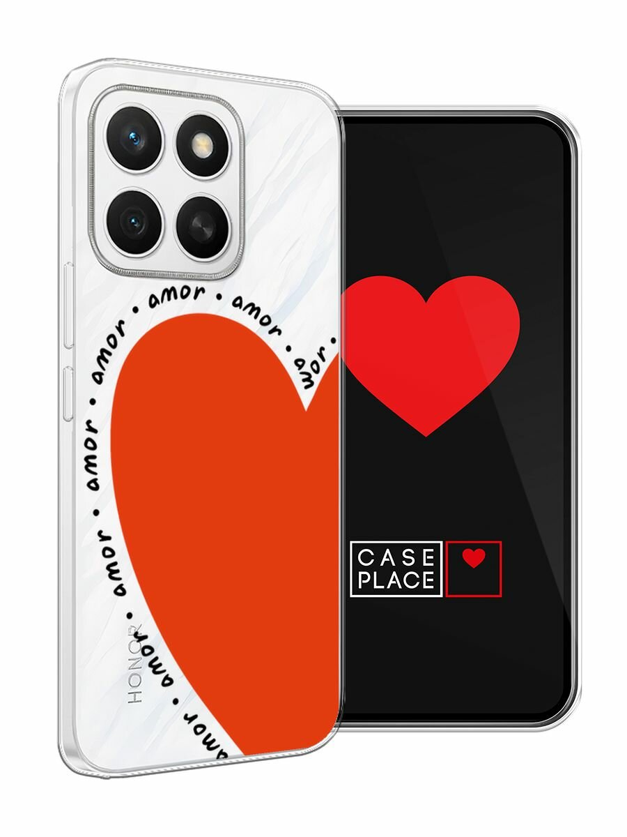 Чехол на Honor X8c / Хонор X8c с принтом "amor heart 2 - 14 февраля", прозрачный — фото 1