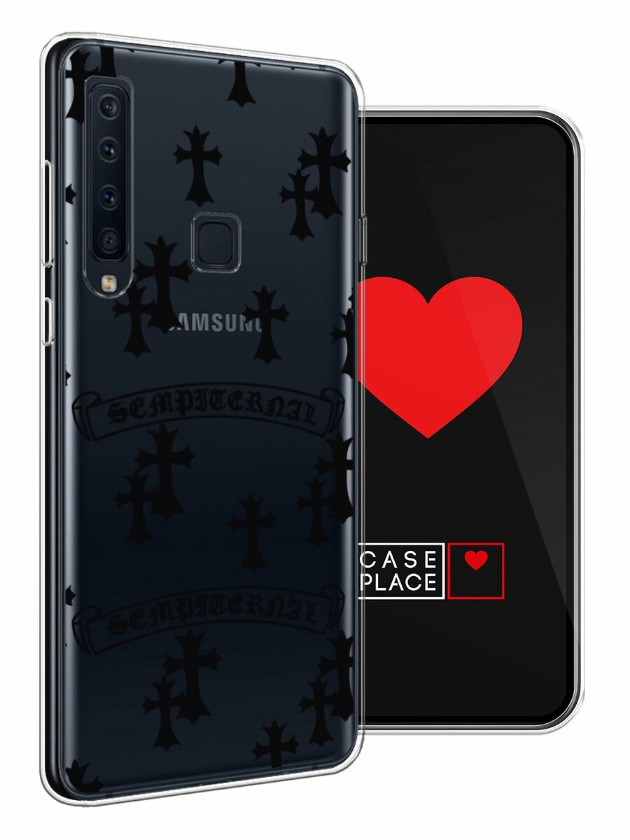Чехол на Samsung Galaxy A9 2018 / Самсунг Галакси А9 2018 с принтом "Кресты паттерн чёрный", прозрачный — фото 1