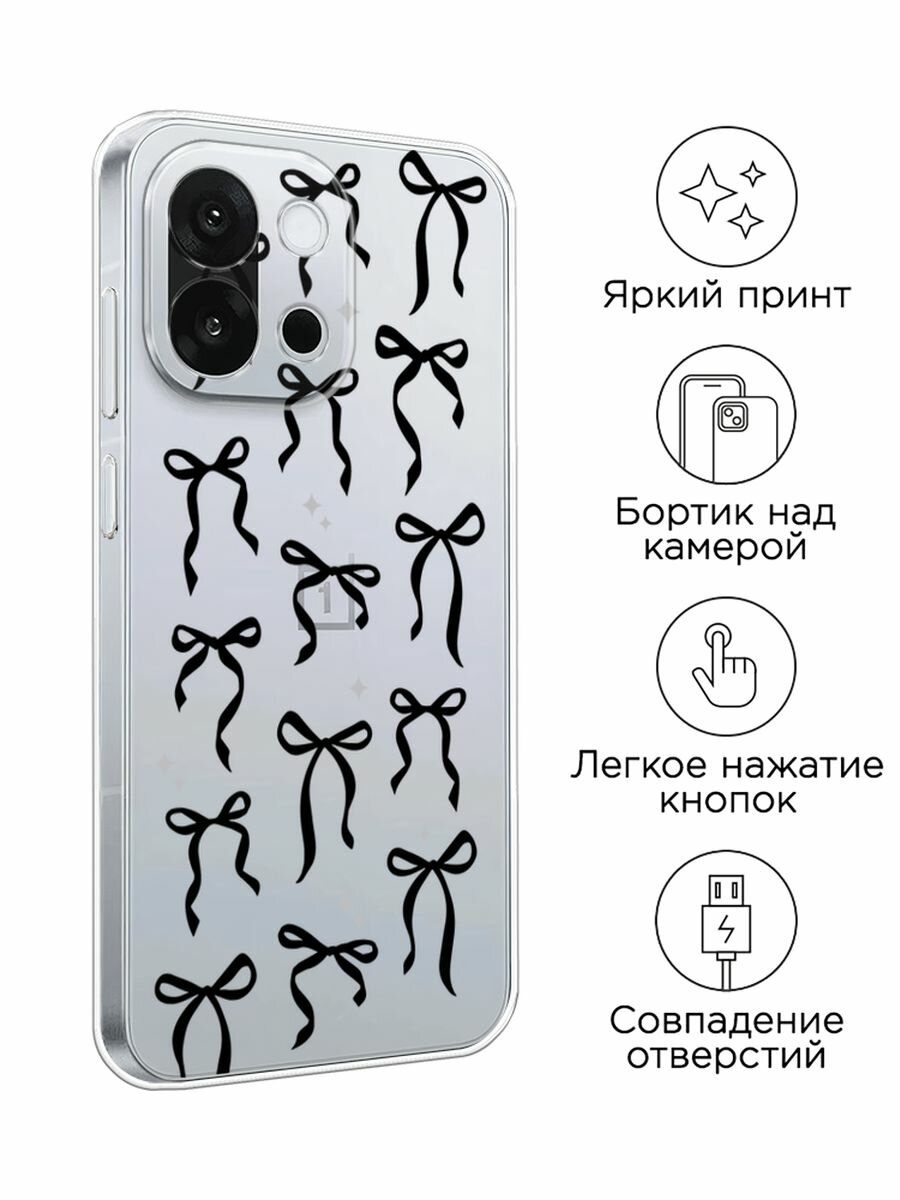 Чехол на OnePlus 13T / Ван Плас 13Т с принтом "Black bows", прозрачный — фото 1